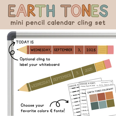 Earth Tones Mini Pencil Calendar Whiteboard Cling Set