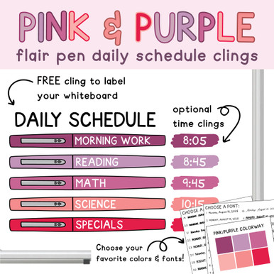 Pink and Purple Flair Pen Daily Schedule Whiteboard Clings