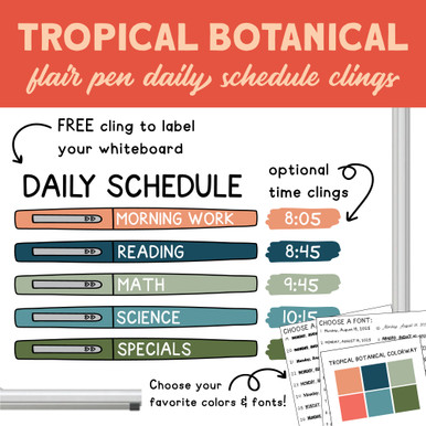 Tropical Botanical Flair Pen Daily Schedule Whiteboard Clings