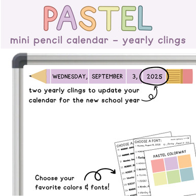 Pastel Pencil Calendar Whiteboard Cling Set - Years Only