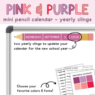 Pink and Purple Pencil Calendar Whiteboard Cling Set - Years Only