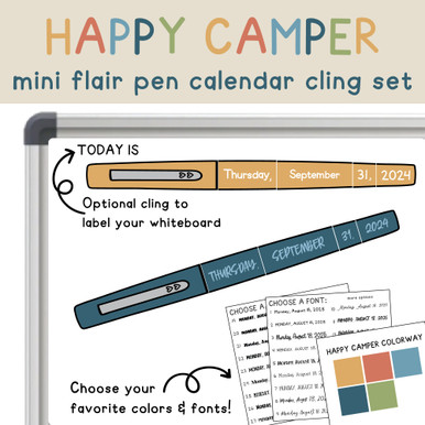 Happy Camper Mini Flair Pen Calendar Whiteboard Cling Set