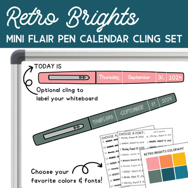 Retro Brights Mini Flair Pen Calendar Whiteboard Cling Set
