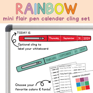 Rainbow Mini Flair Pen Calendar Whiteboard Cling Set