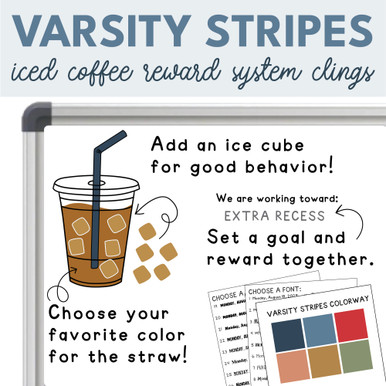Varsity Stripes Iced Coffee Classroom Reward System Whiteboard Clings