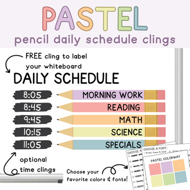 Pastel Pencil Daily Schedule Whiteboard Clings