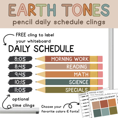 Earth Tones Pencil Daily Schedule Whiteboard Clings