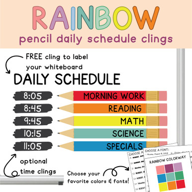 Rainbow Pencil Daily Schedule Whiteboard Clings
