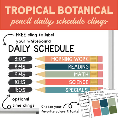 Tropical Botanical Pencil Daily Schedule Whiteboard Clings
