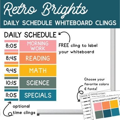 Retro Brights Daily Schedule Whiteboard Clings