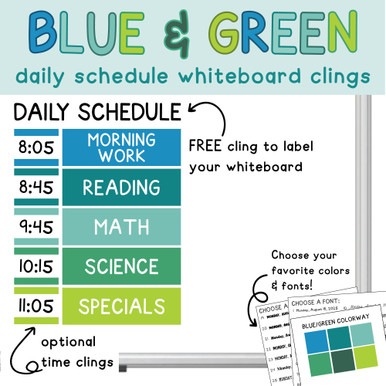 Blue and Green Daily Schedule Whiteboard Clings