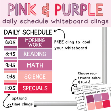 Pink and Purple Daily Schedule Whiteboard Clings