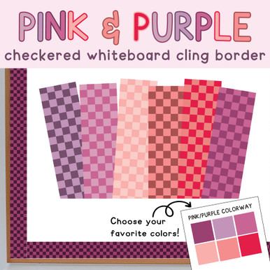 Pink and Purple Checkered Whiteboard Cling Borders