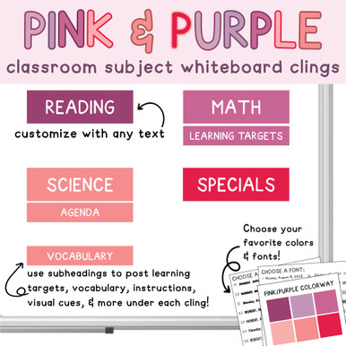 Pink and Purple Classroom Subject Clings
