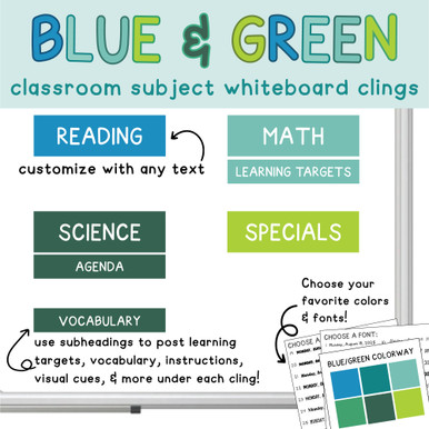 Blue and Green Classroom Subject Clings