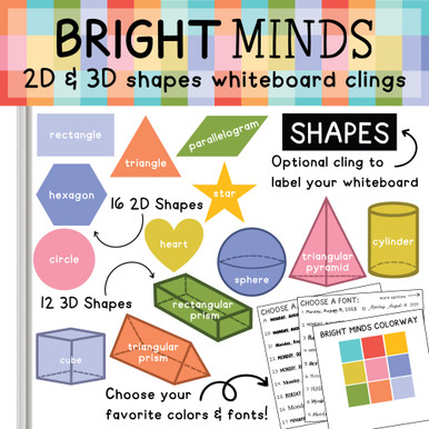 Bright Minds Shapes Whiteboard Clings – Customizable 2D & 3D Shape Set ...