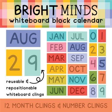 Bright Minds Block Calendar Whiteboard Cling Set