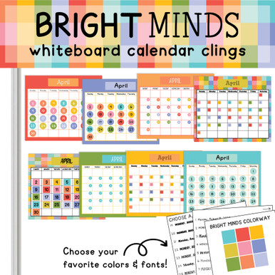 Bright Minds Whiteboard Cling Calendar Set