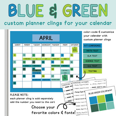 Blue and Green Custom Planner Clings – Calendar Labels for Classroom ...