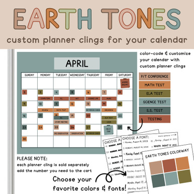 Earth Tones Custom Planner Clings – Calendar Labels for Classroom Clarity