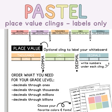 Pastel Place Value Whiteboard Clings - Labels Only