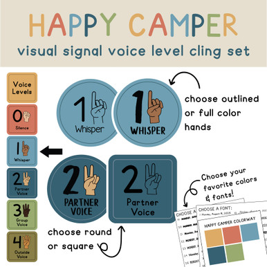 Happy Camper Visual Signal Voice Level Whiteboard Cling Set