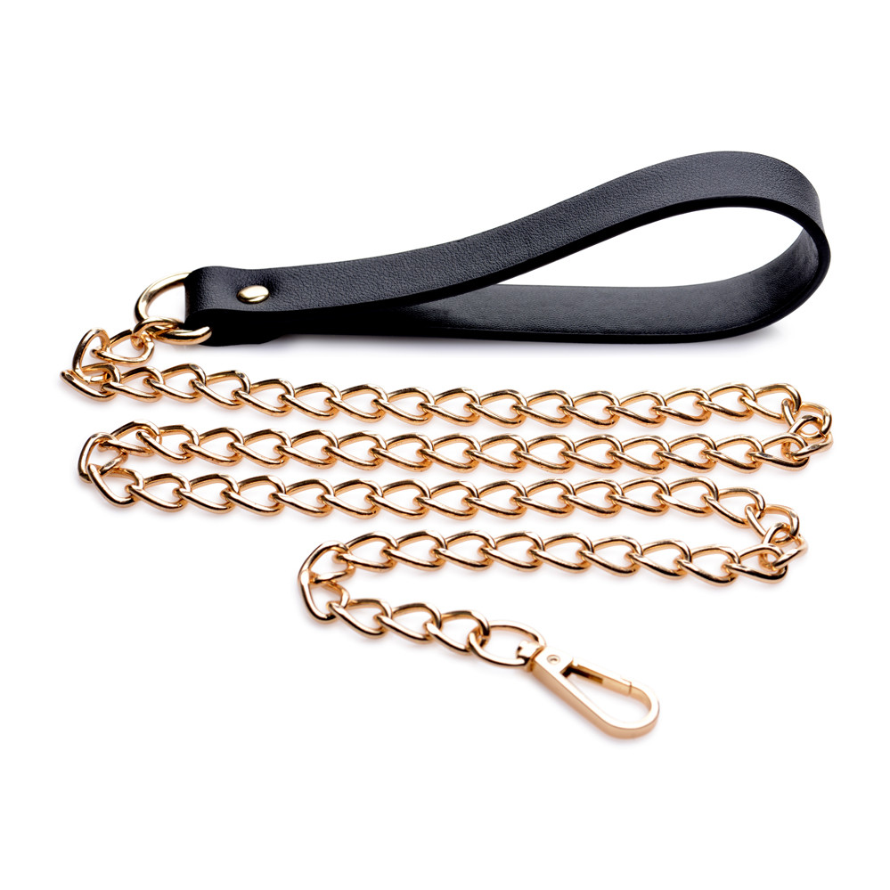 Buy the Leashed Lover 39 inch Black & Yellow Gold Chain Leash with snap ...