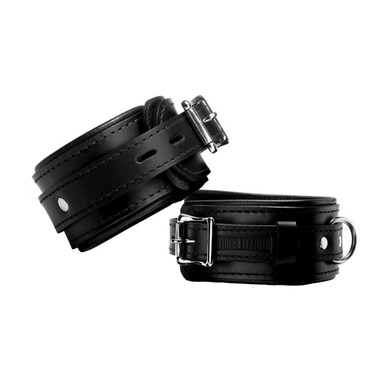 Buy the Strict Premium Black Leather Locking Ankle Cuffs - XR Brands