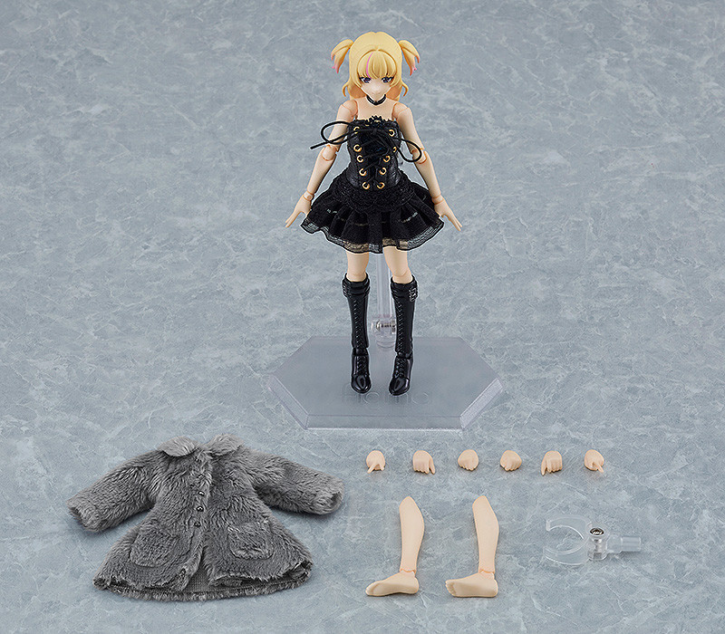 figma Female Body (Yuki) with Black Corset Dress + Fur Coat Outfit ...