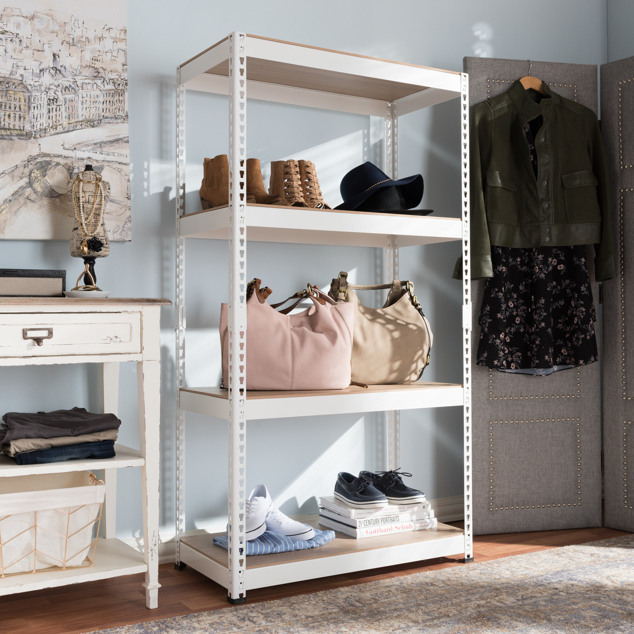 Baxton Studio Cody White Metal 4-Shelf Multipurpose Shelving Rack ...