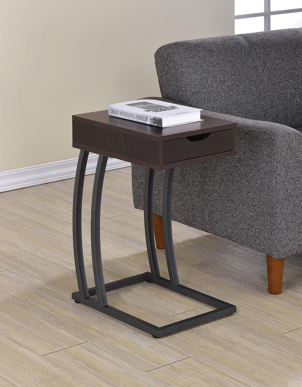 Coaster Kaldi Chairside Accent Table in Cappuccino - DealBeds.com