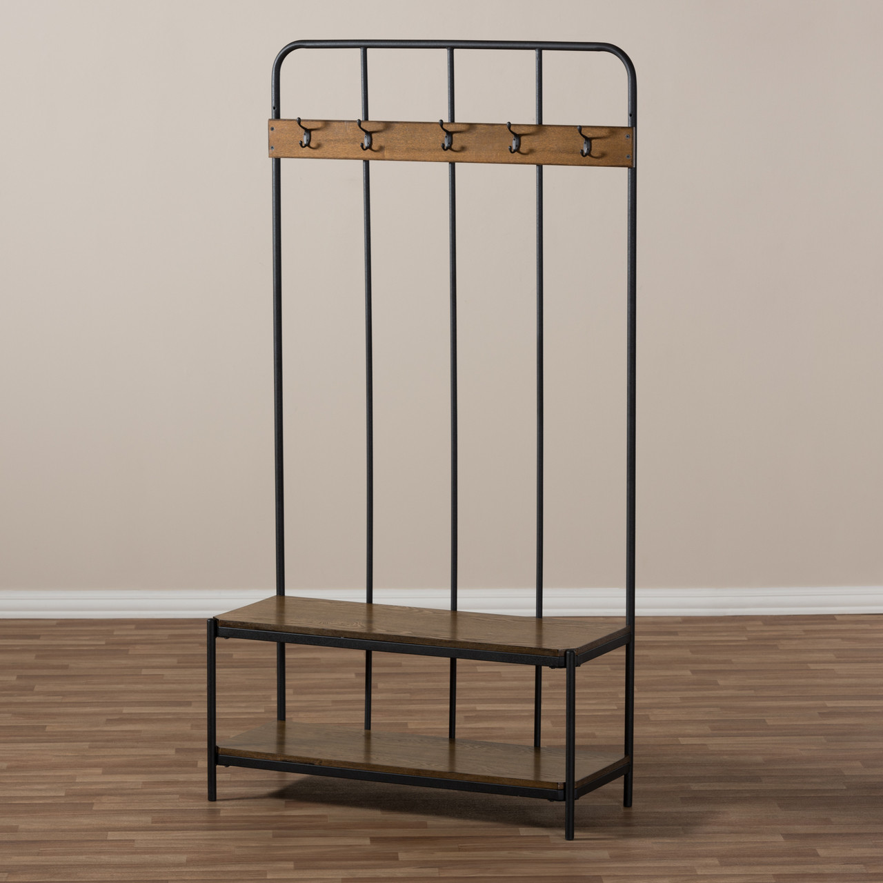 Baxton Studio Hull Rustic Industrial Style Antique Black Metal and Wood ...