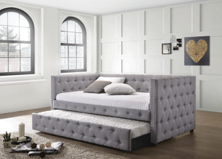 Coaster Mockern Tufted Upholstered Daybed with Trundle in Grey ...