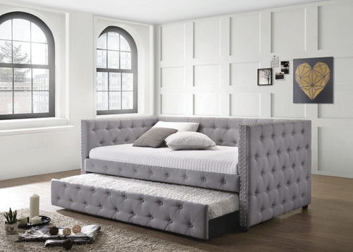 Coaster Mockern Tufted Upholstered Daybed with Trundle in Grey ...