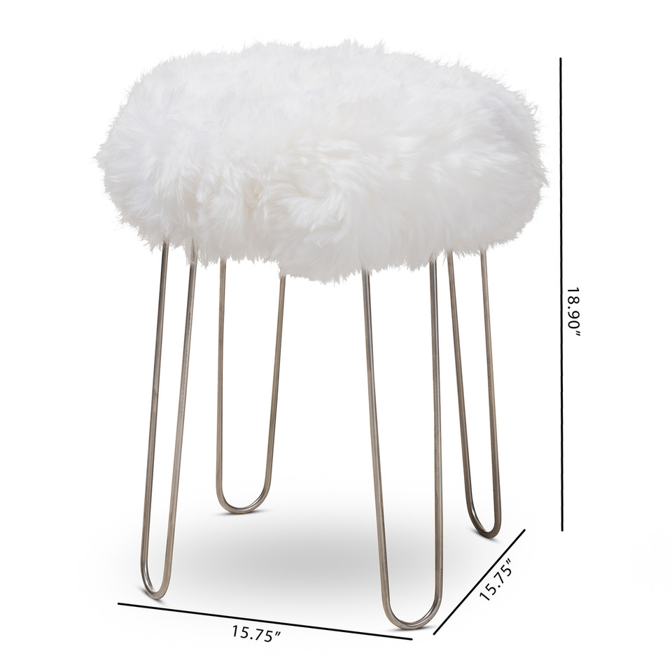 Baxton Studio Alura Modern Glam White Genuine Sheep Skin Ottoman ...