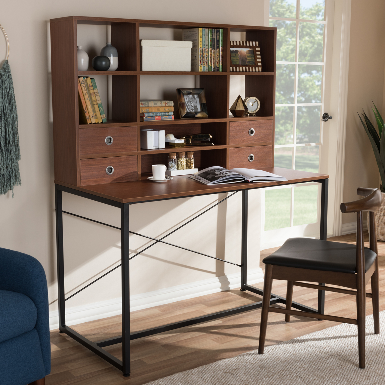 Baxton Studio Edwin Rustic Industrial Style Brown Wood and Metal 2-in-1 ...