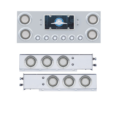 SS Rear Center Panel and Mud Flap Hangers Set Red Led/Clear Lens