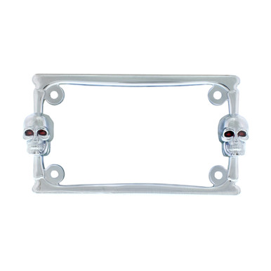 Chrome Two Skull Motorcycle License Plate Frame - Chrome World Trucks