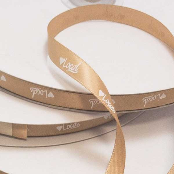 Love Local™ Satin Ribbon Kraft with white print 3/8" x 100 yds - Retail ...