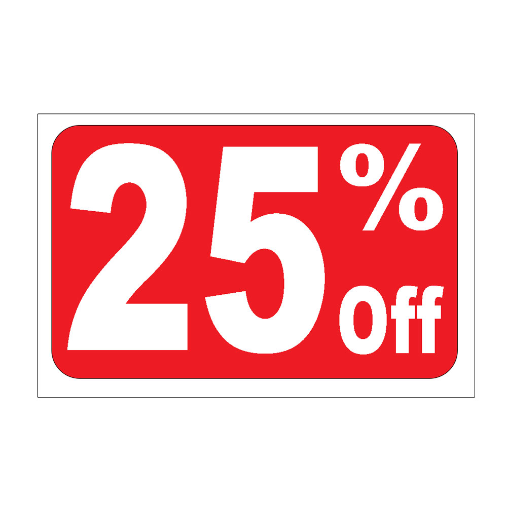 25% red/white 7x11" plastic sign card - Retail Supplies by WR Display ...