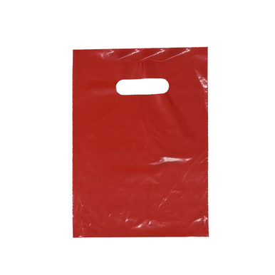 9" x 12" Red Die Cut Handle Plastic Bag - Retail Supplies by WR Display ...