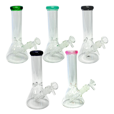 8" Clear Beaker Water Pipe with Color Tip - Smoking Bliss