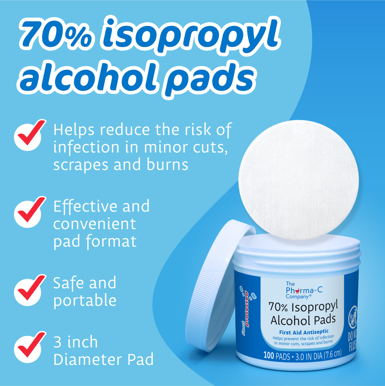 70% Isopropyl Alcohol Pads, 100ct