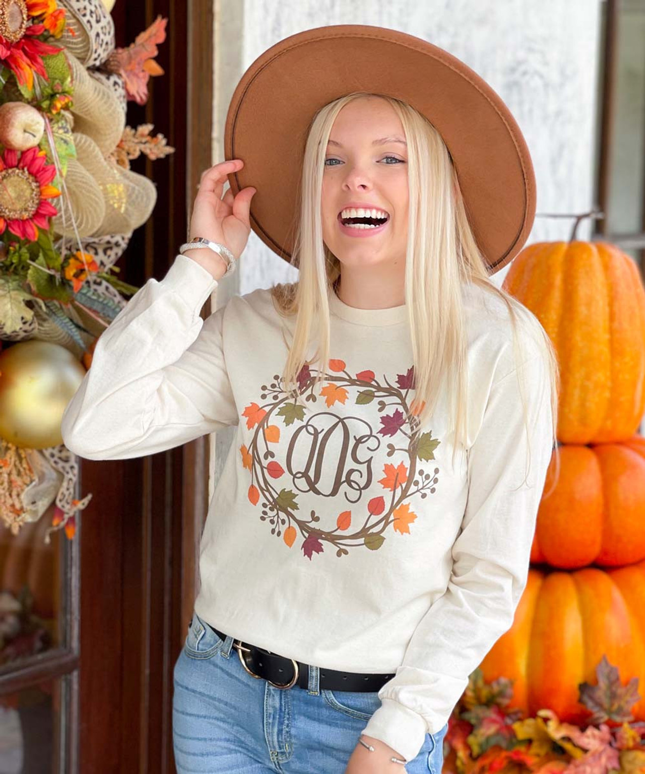 Monogrammed Fall Wreath Tee Shirt