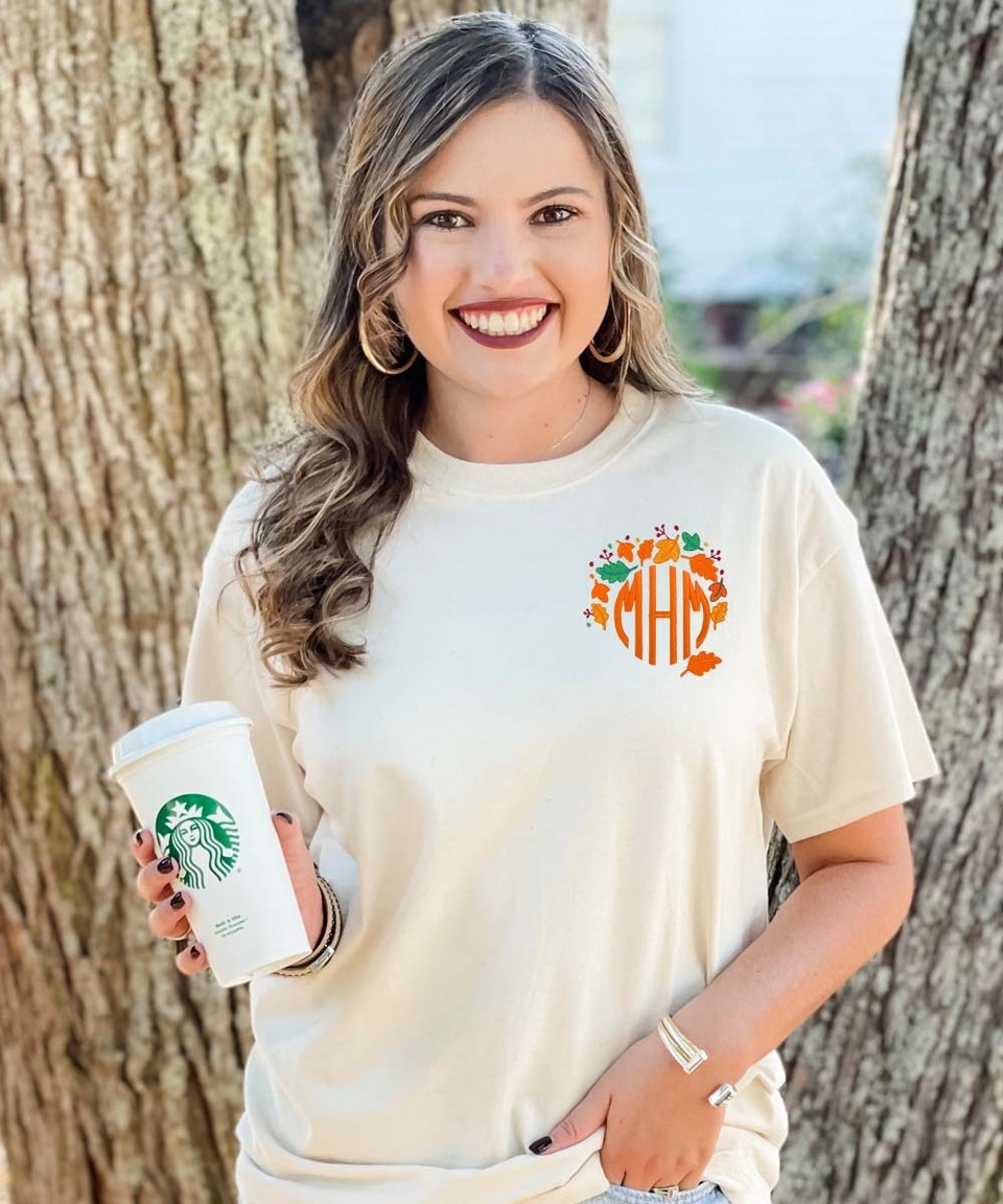 Monogrammed Fall Wreath Tee Shirt