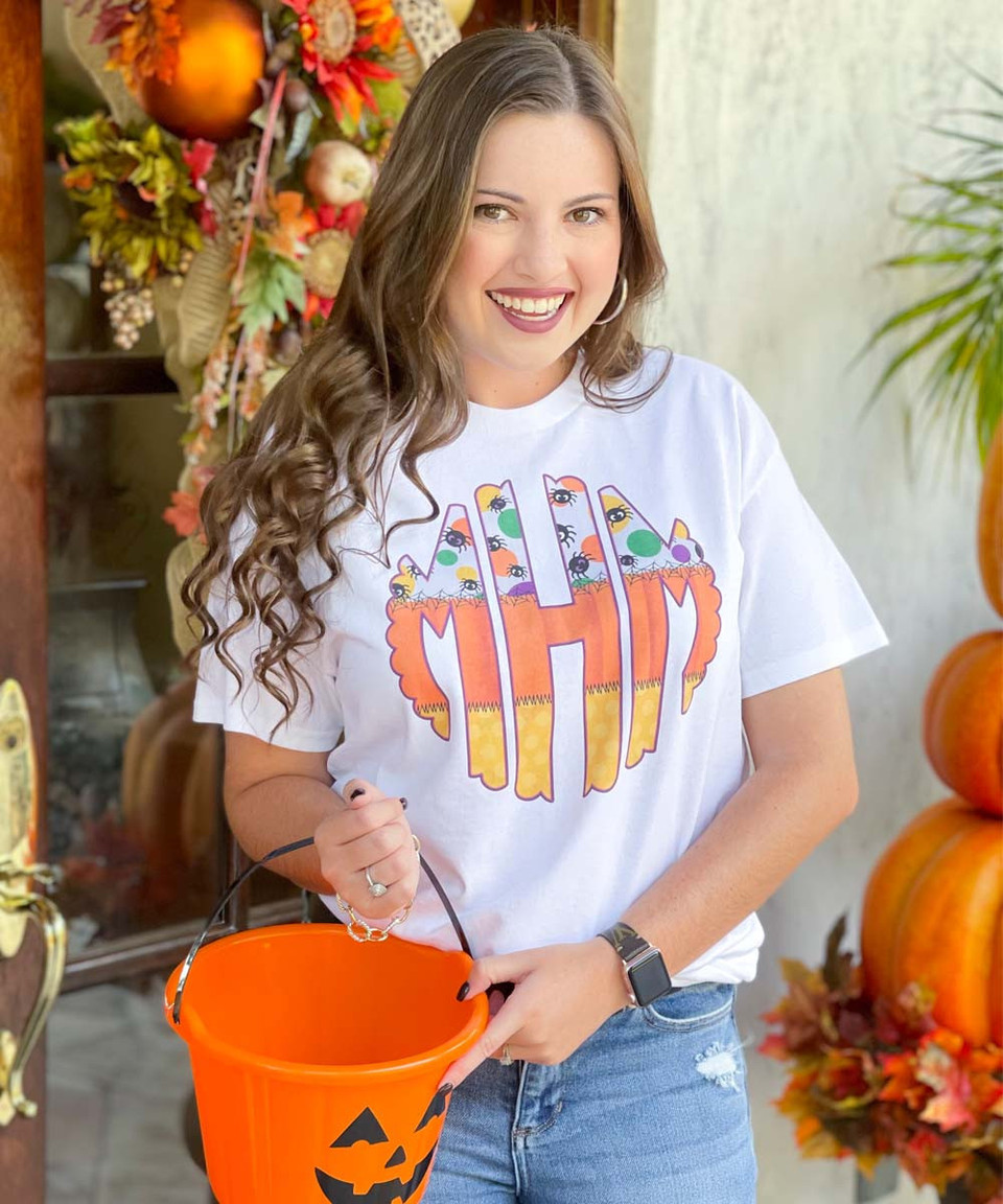 Monogrammed Candy Corn Apple Graphic Shirt