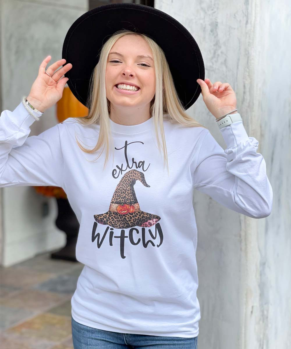 Extra Witchy Leopard Witch Hat Graphic Tee Shirt