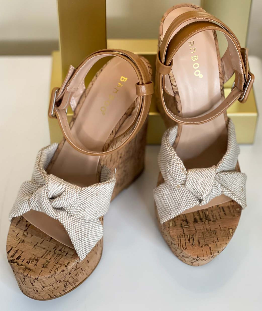 Siena Fabric Bow Platform Wedge Sandals With Upper Ankle Strap
