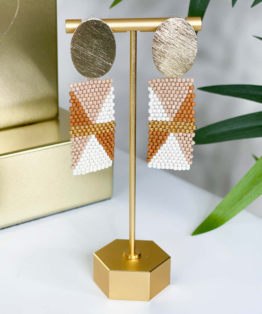 Cross That Line Bead Triangle Pattern Metal Earrings