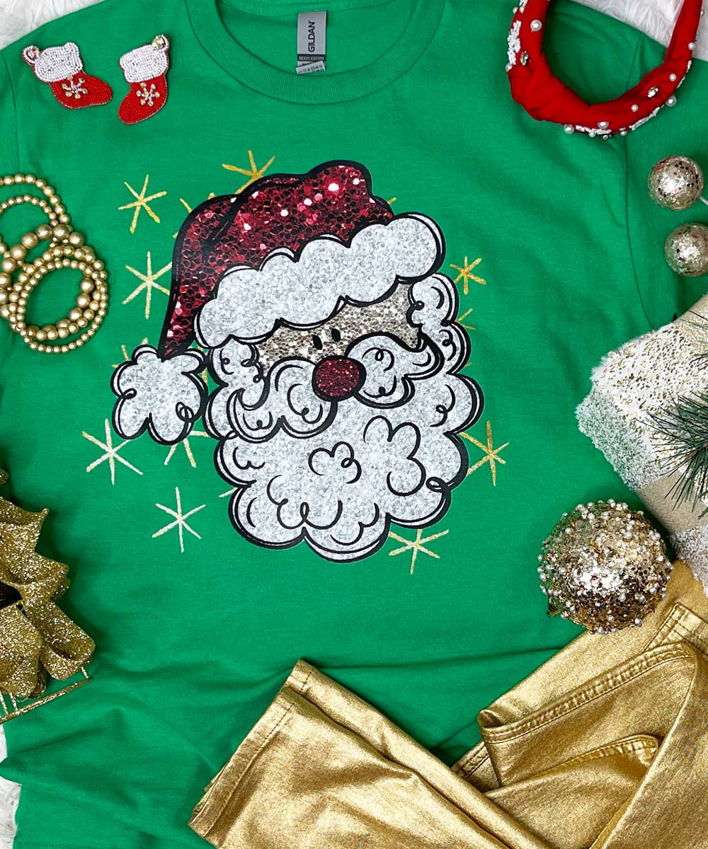 Faux Sequin Santa Face Shirt | Cute Holiday Tee, Long Sleeve ...